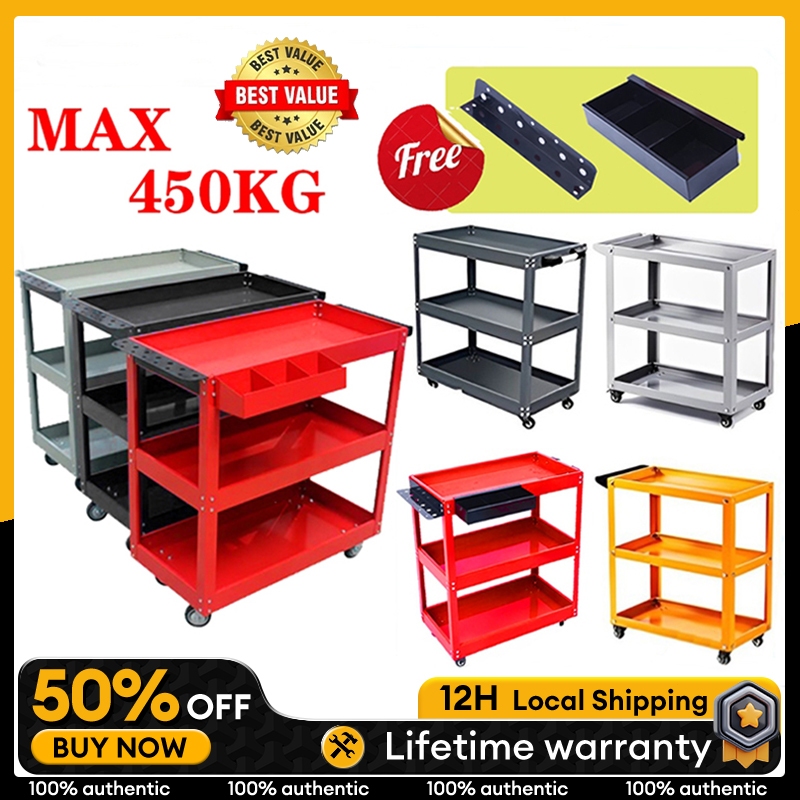 450KG Max load 3 Layer Tool Cart Heavy Duty Mechanical Workshop Tool trolley tool cart Ready ...