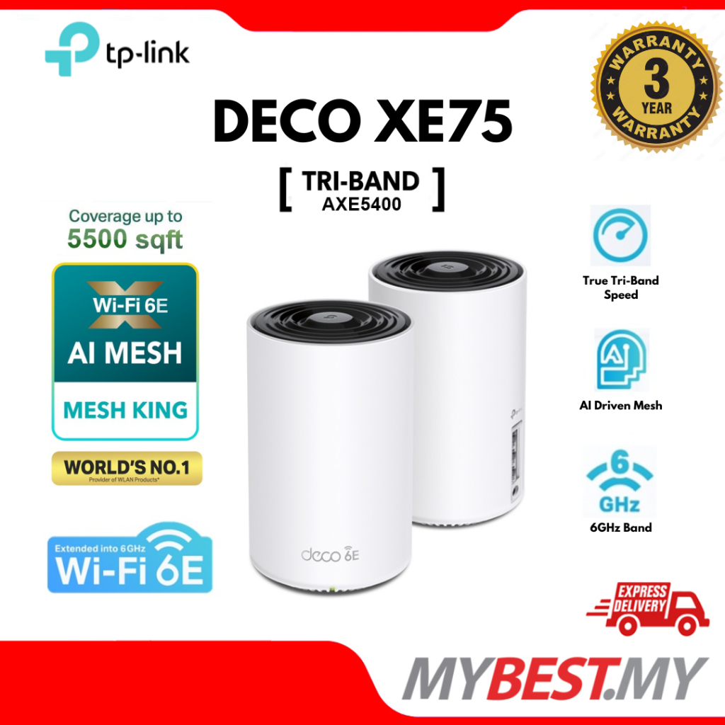 TP-Link Deco XE75 AXE5400 Mesh Wifi 6E Tri Band Router Home System Wireless Range Extender (1 ...