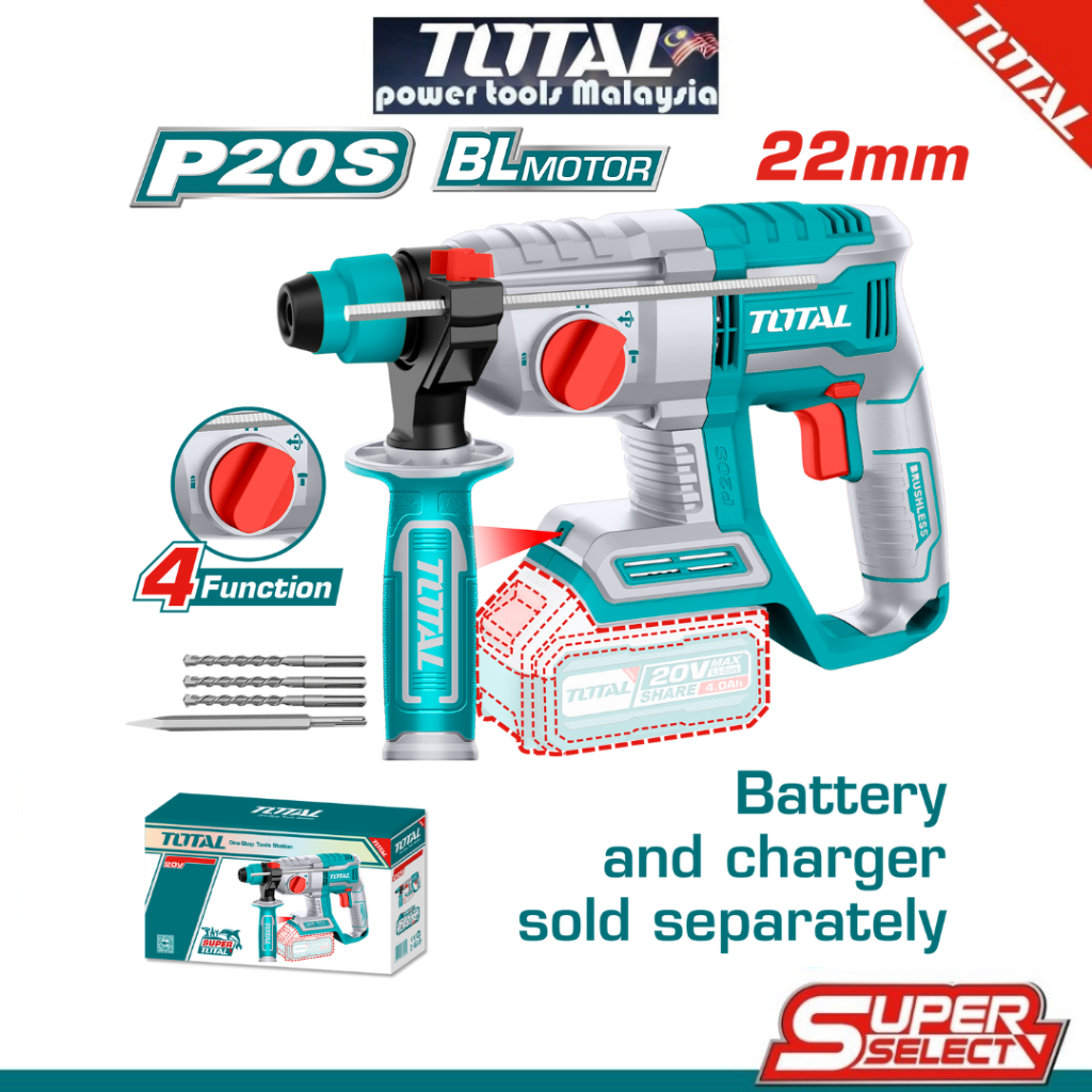 TOTAL TRHLI20208 P20S 20V Li-ion Brushless Rotary Hammer 22mm | Shopee ...