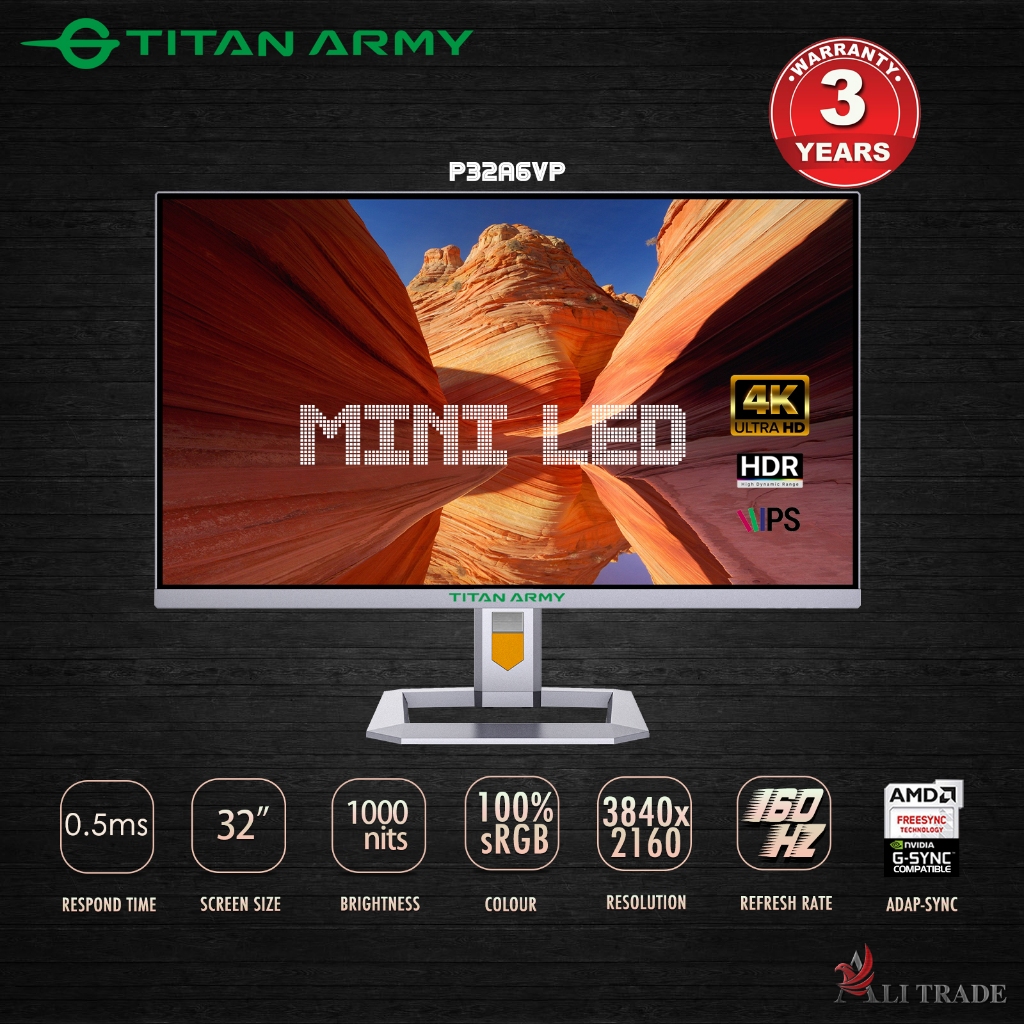TITAN ARMY 32” MINILED UHD 4K 160Hz FAST IPS 0.5ms HDR1000 100%sRGB Adaptive Sync Gaming Monitor ...