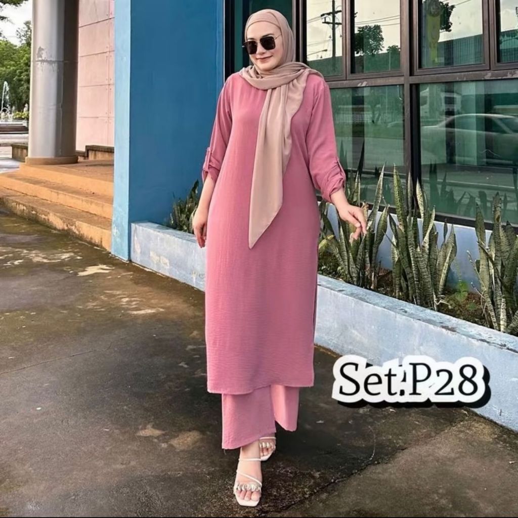 New Suit Set Muslimah (Seluar Palazo) Kain CEY IRONLESS PLAIN Wanita ...