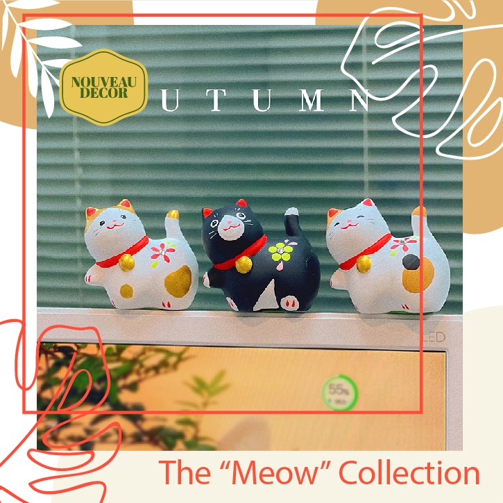 Lucky Cute Maneki-Neko Cat Figurine Set - Ceramic Japanese Decor Comel ...