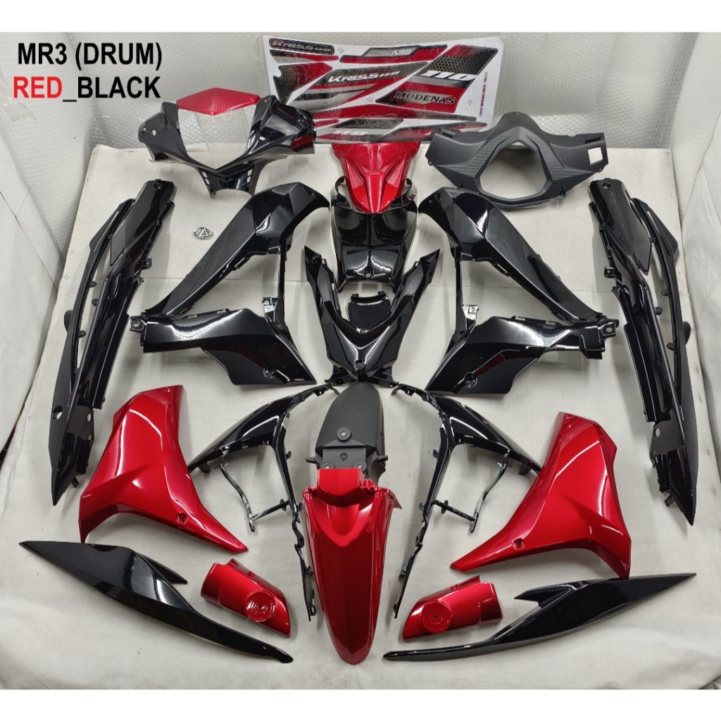 COVERSET BODYSET MODENAS KRISS MR3 DRUM RED BLACK MERAH HITAM SIAP ...