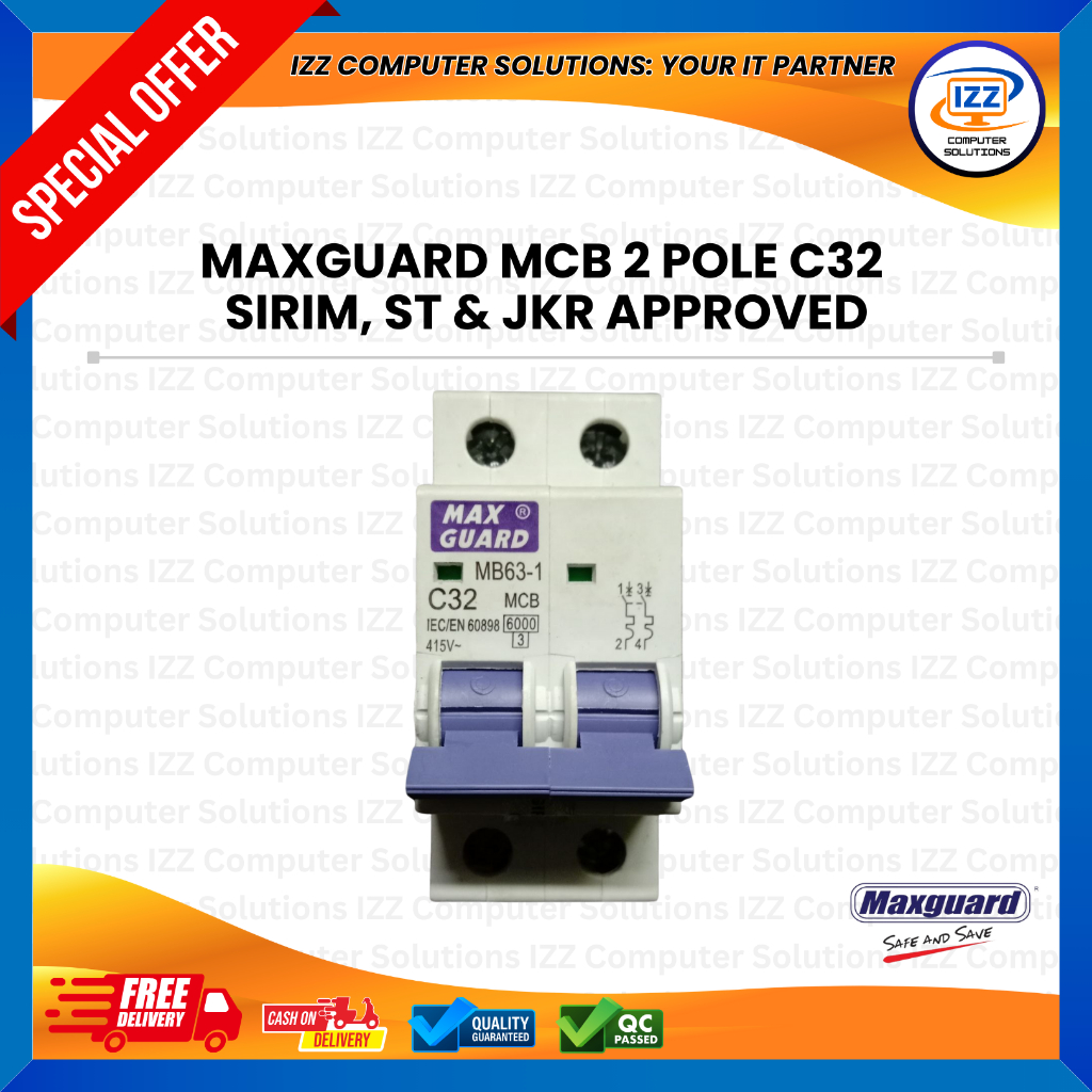 MAXGUARD 2P C32 MCB 6KA MINIATURE CIRCUIT BREAKER SIRIM APPROVED | USED ...