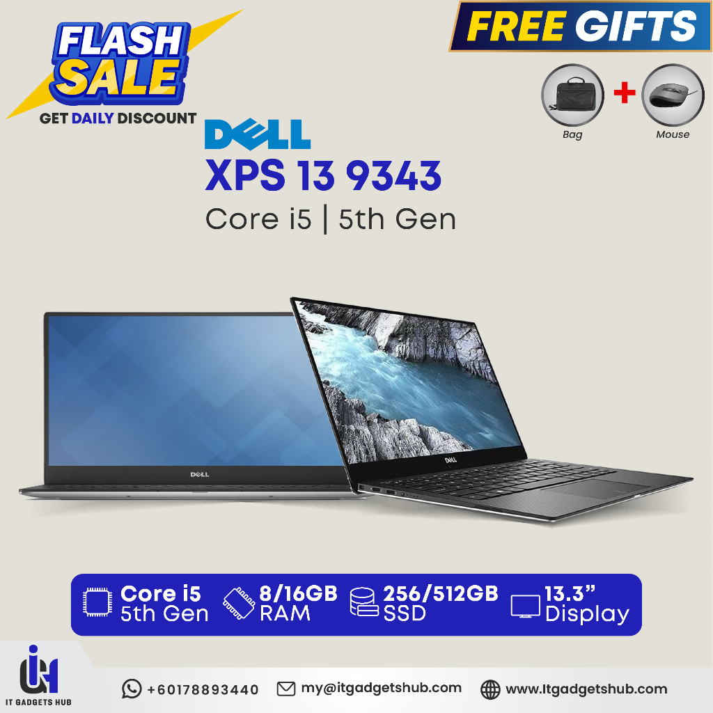 Dell XPS 13 9343 Laptop Intel Core i5-5th Gen 13.3" Display 8GBBuilt in ...