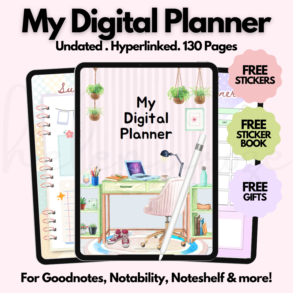 Digital Planner Hyperlinked Pdf Undated Notebook Notepad Diary Ipad