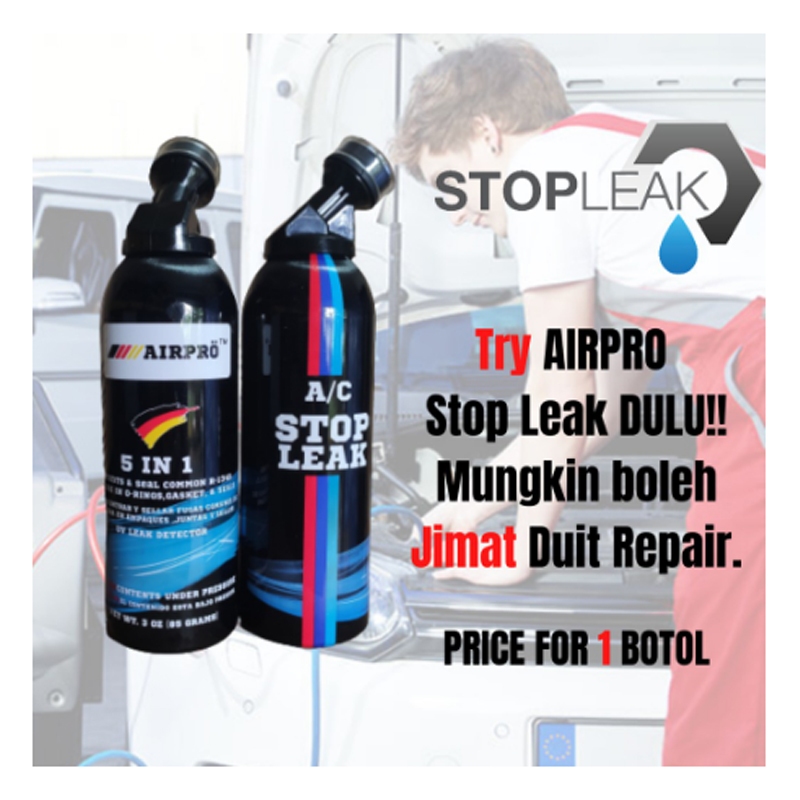 AIRPRO DIY TOP UP STOP LEAK AC GAS + OIL TREATMENT CAR AIR COND R134 ...