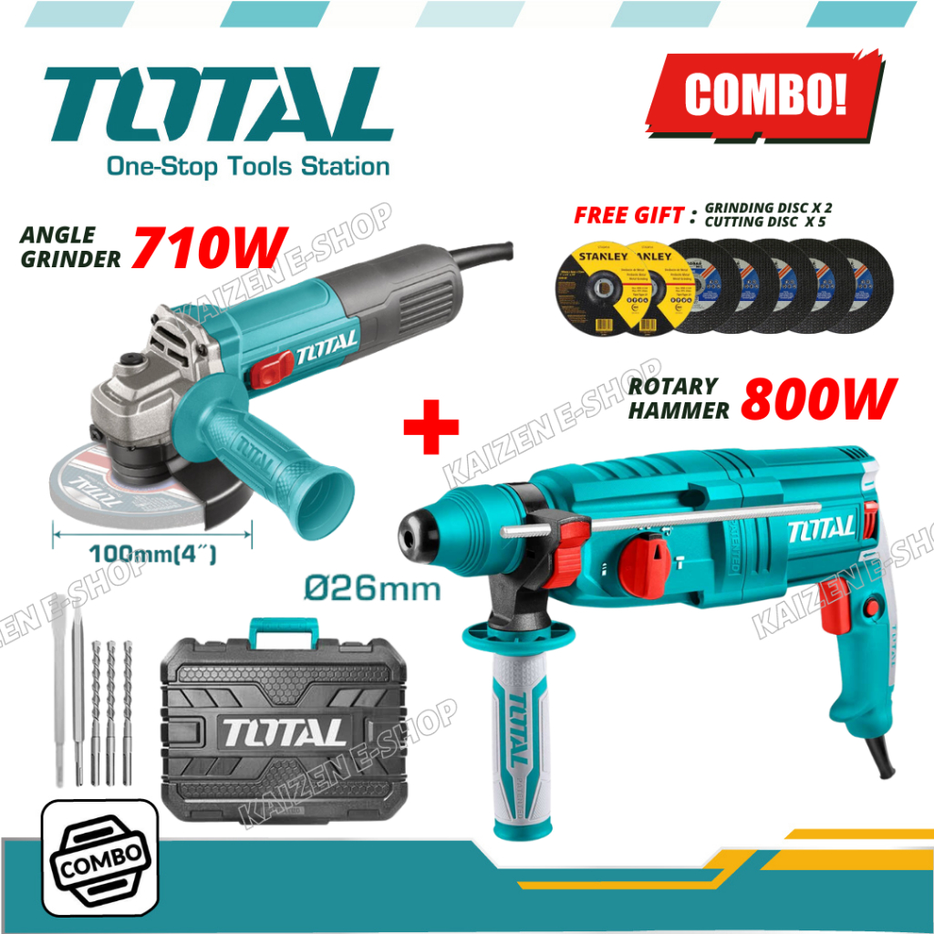 TOTAL T800710W COMBO SET TH308268-8 800W Rotary Hammer 26mm ...