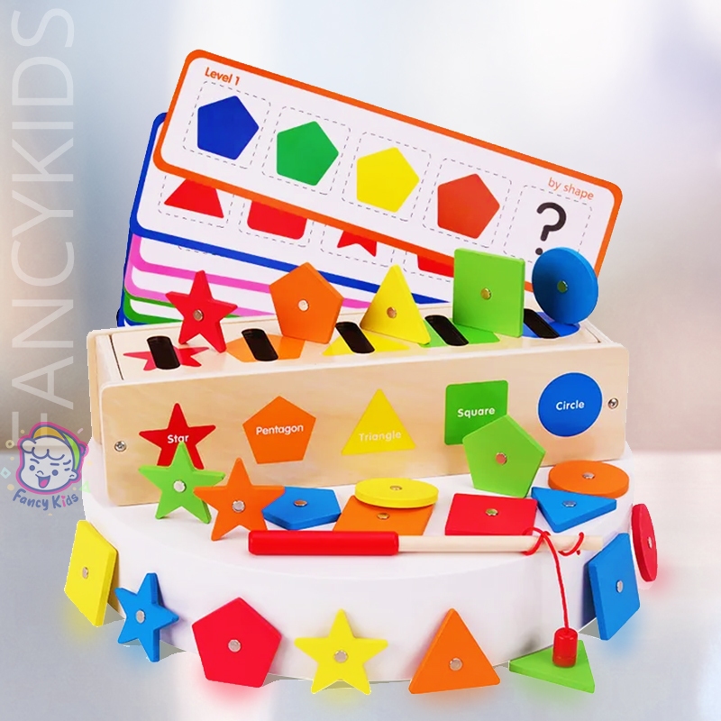 Montessori Wooden Shape Sorting Box/Color Shape Matching Toy/Magnetic ...
