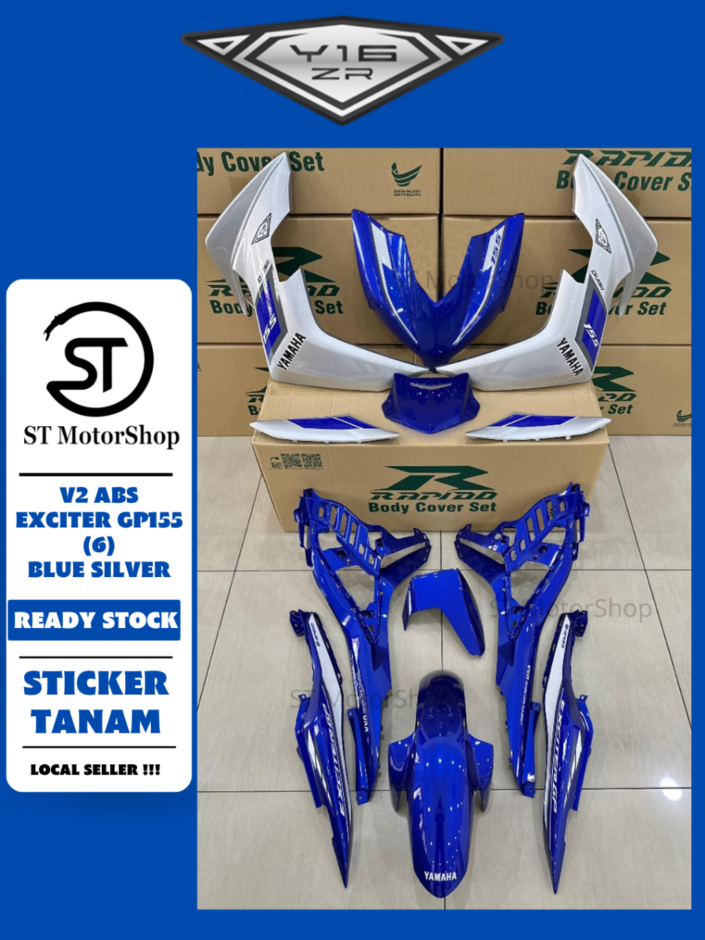 YAMAHA Y16 Y16zr V2 Abs Exciter GP155 (6) Blue Silver White Cover Set ...
