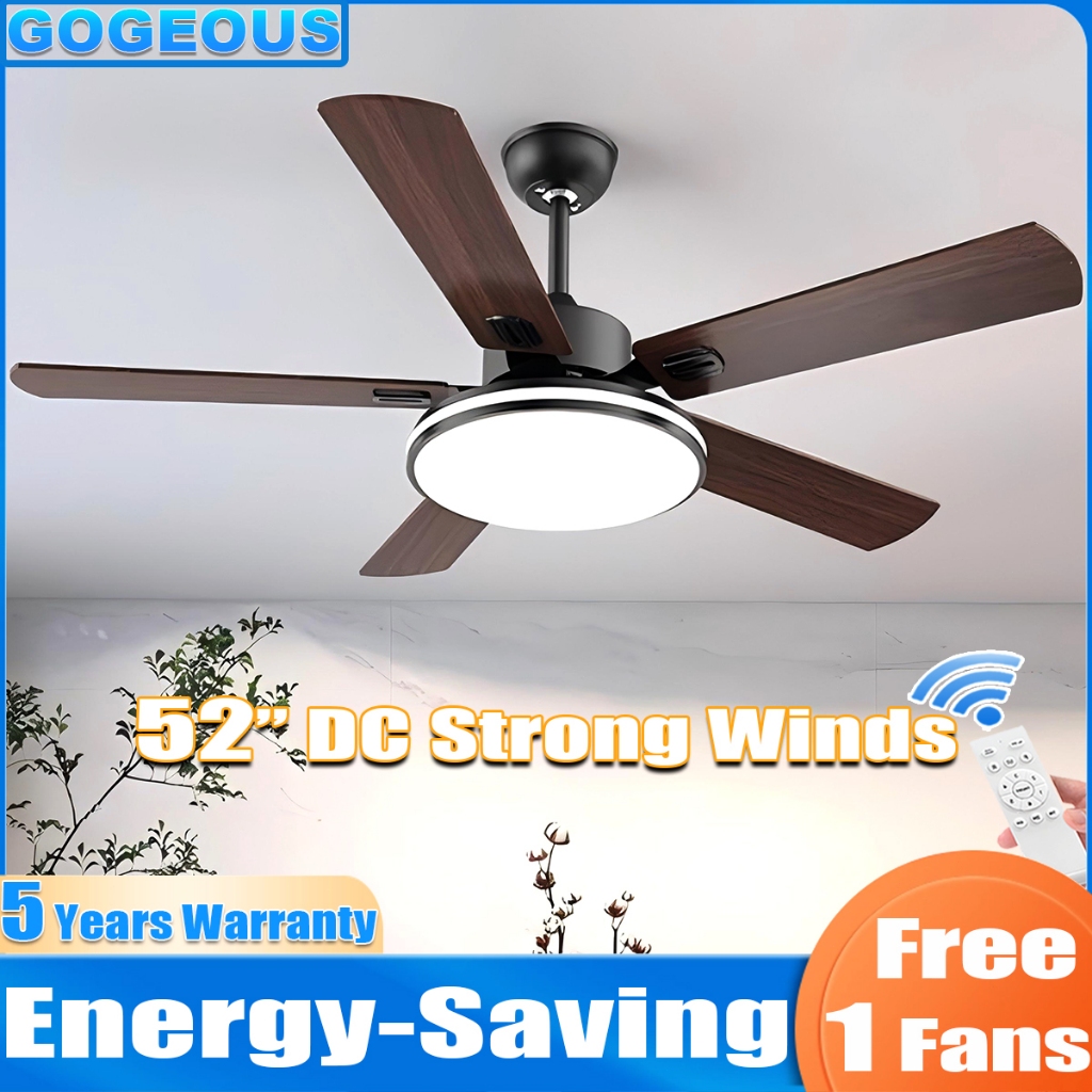 DLD Kipas Lampu Siling Bilah Kayu Kipas Siling Motor DC Senyap Angin ...