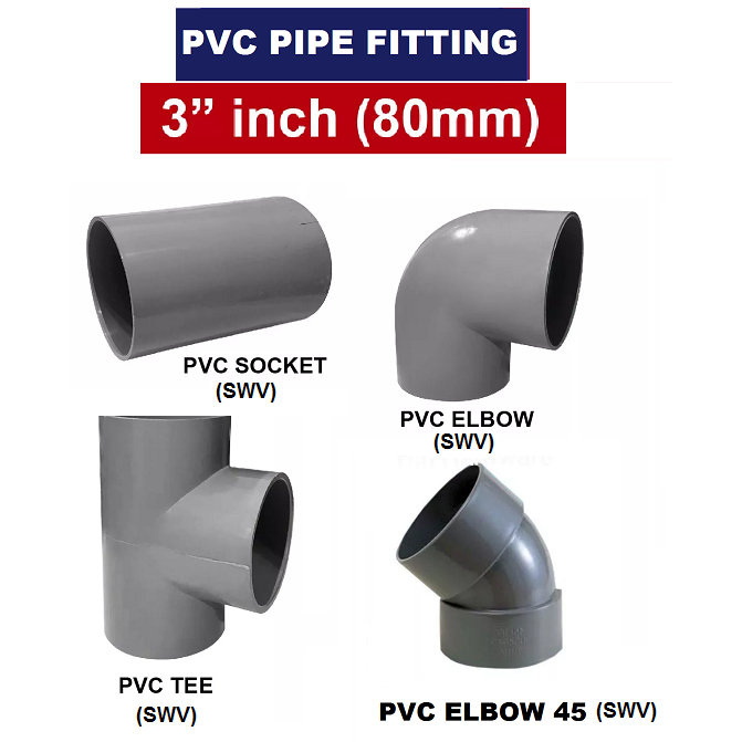 [1 PC] 80MM PVC Grey Pipe Fitting S.W.V Drain Water Pipe Socket Elbow ...