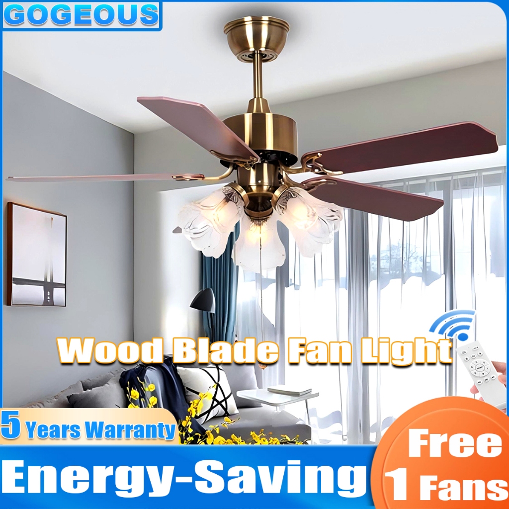 DLD Kipas Lampu Siling Moden Free 42/48 Inch Kipas Siling Bilah Kayu DC ...