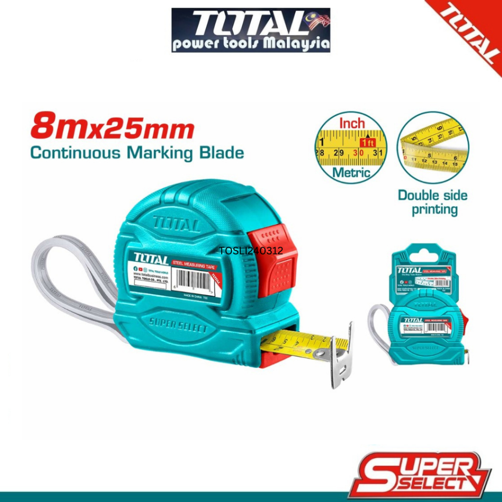 TOTAL Steel Measuring Tape (5m x 25mm/8m x 25mm) Single Button With ...