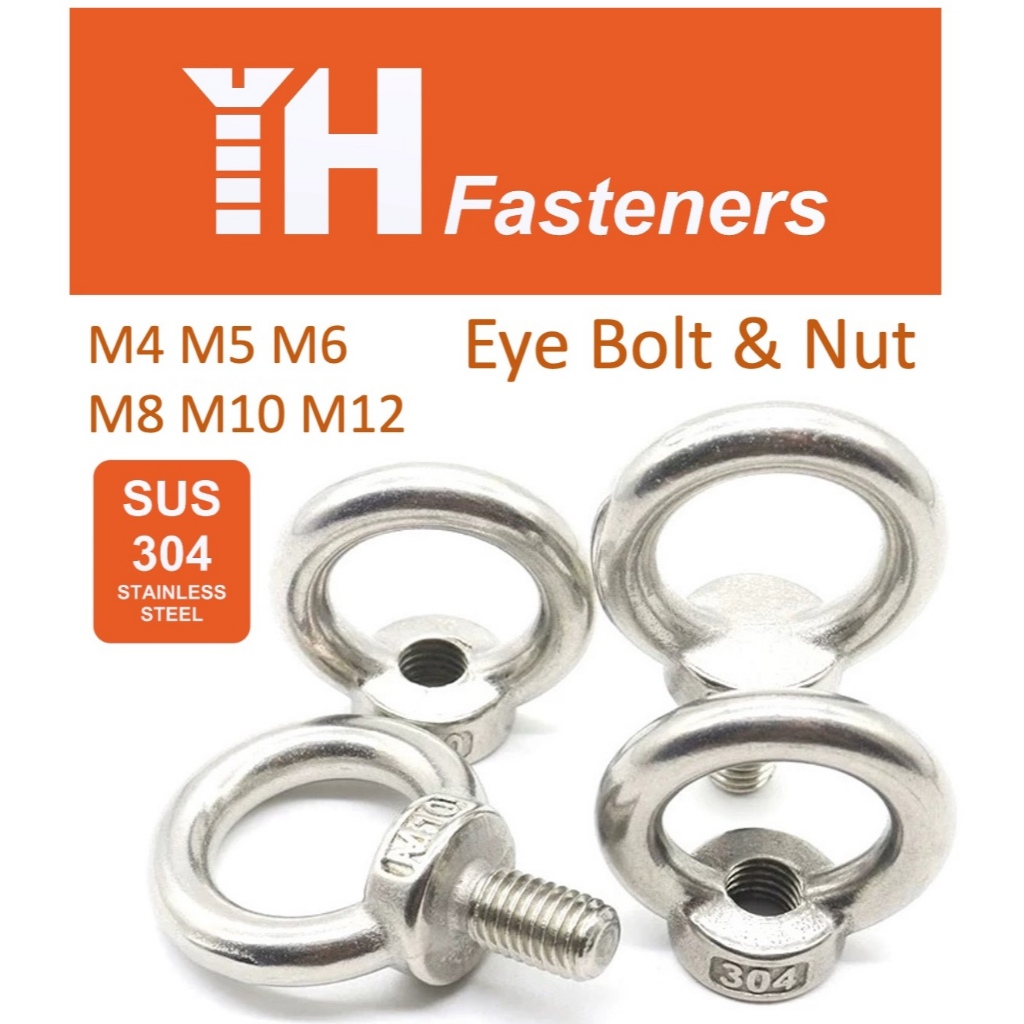 (1 pc) M4 M5 M6 M8 M10 M12 Lifting Eye Bolt and Nut 304 Stainless Steel ...