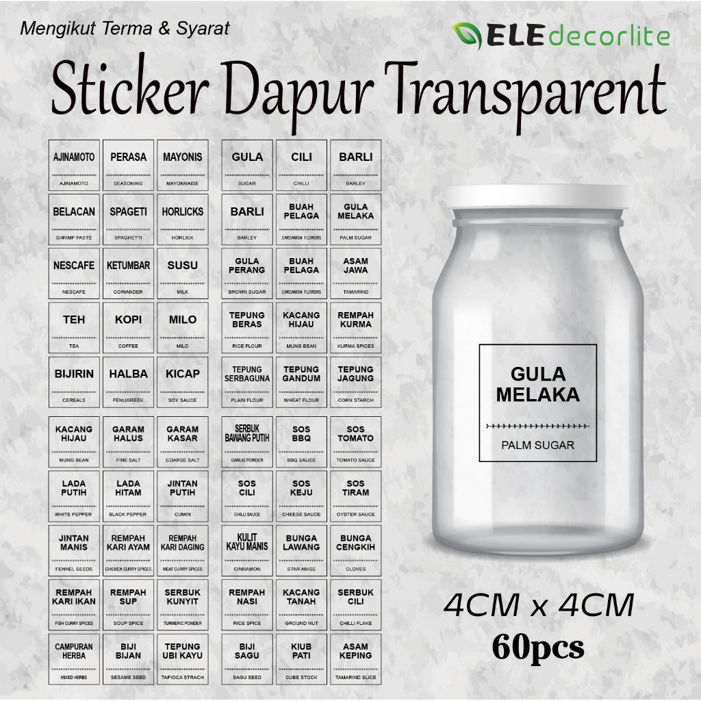 READY STOCK 60pcs Sticker Dapur 4cm x 4cm Kalis Air Waterproof (Nama ...