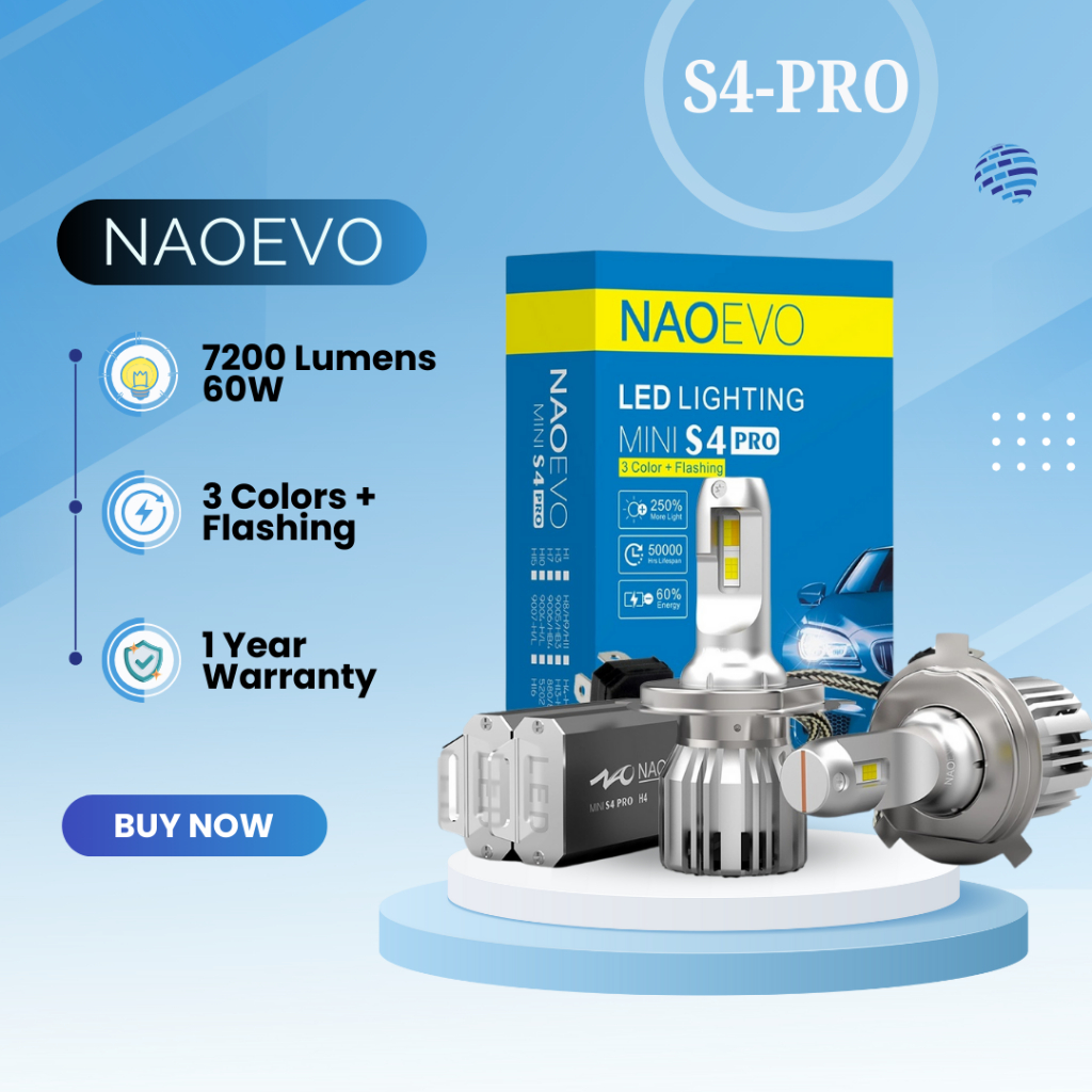 NAOEVO Mini S4 Pro 3 Colors Car LED With Flashing Headlamp Foglamp ...