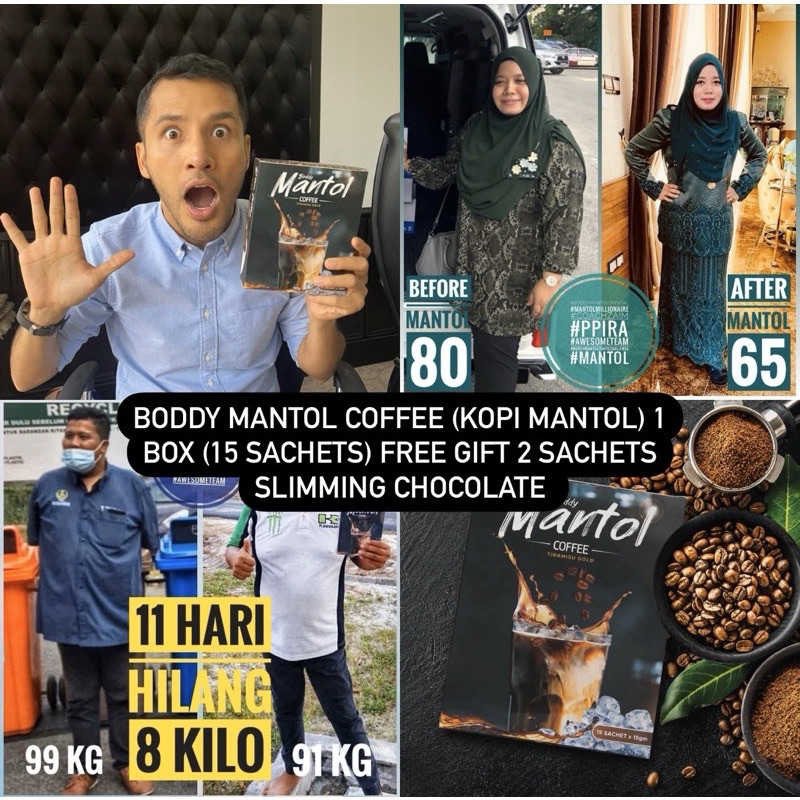BODDY MANTOL COFFEE 15 SACHETS PERCUMA 2 SACHETS BF COCHOZ SLYM ...
