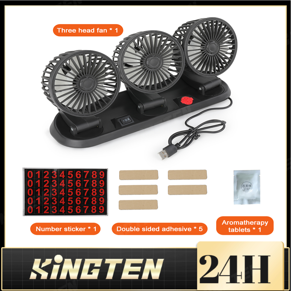 KINGTEN® Three Head Folding Car Fan - USB Powered, Car Interior ...