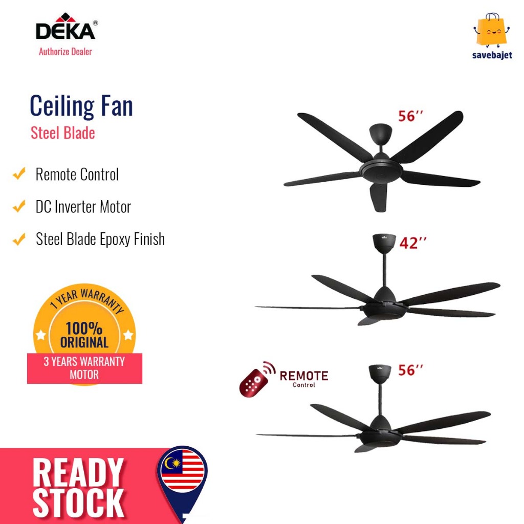 DEKA Ceiling Fan With Remote Control - Matt Black (56"/42"/56") DKR56 ...