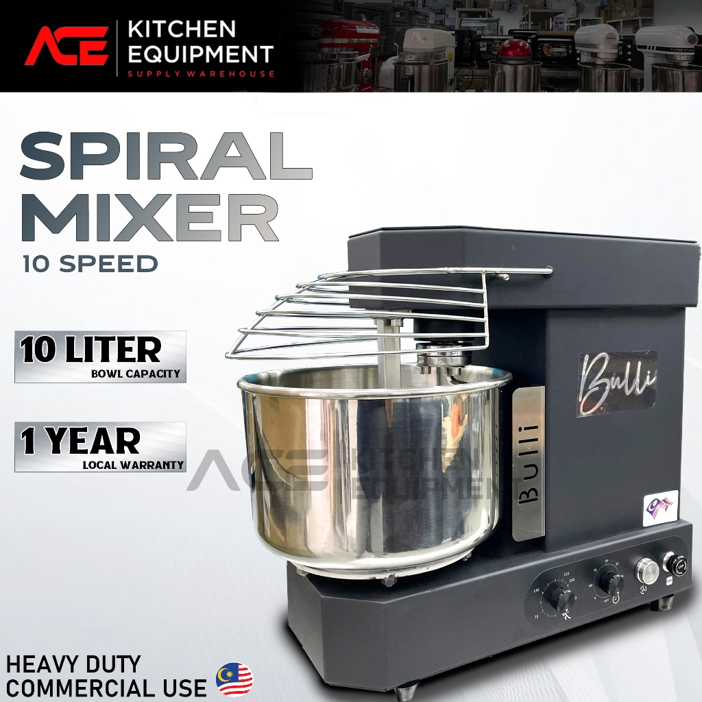 BULLI Spiral Mixer B-7S - Matte Black (10L/500w) 10 Speed Table Top ...