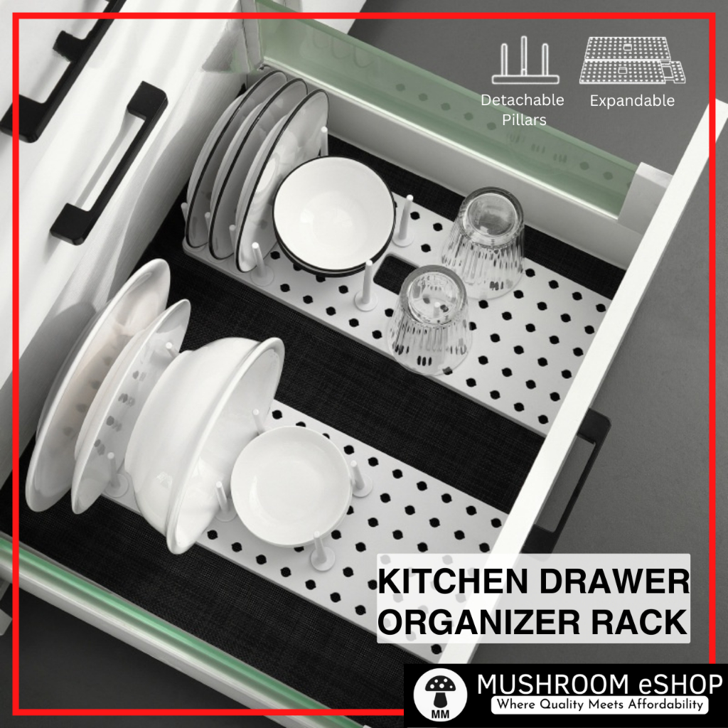 MM Kitchen Drawer Organizer Adjustable Expandable Plate & Bowl Rack In ...