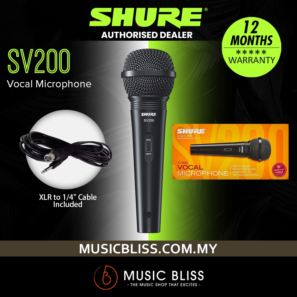 Shure SV200 Dynamic Vocal Microphone with XLR to QTR Cable, 6.3 mm (SV ...