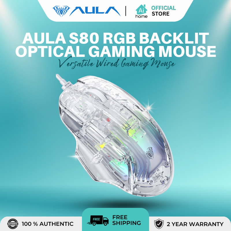 AULA S80 RGB Backlit Optical Gaming Mouse 7200 DPI 12 Rainbow Colors ...