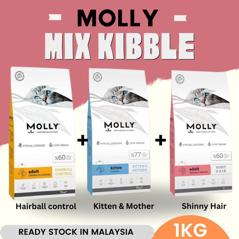 MOLLY MIX KIBBLE ORIGINAL 1KG (MOTHER & KITTEN + CHICKEN ANCHOVY ...