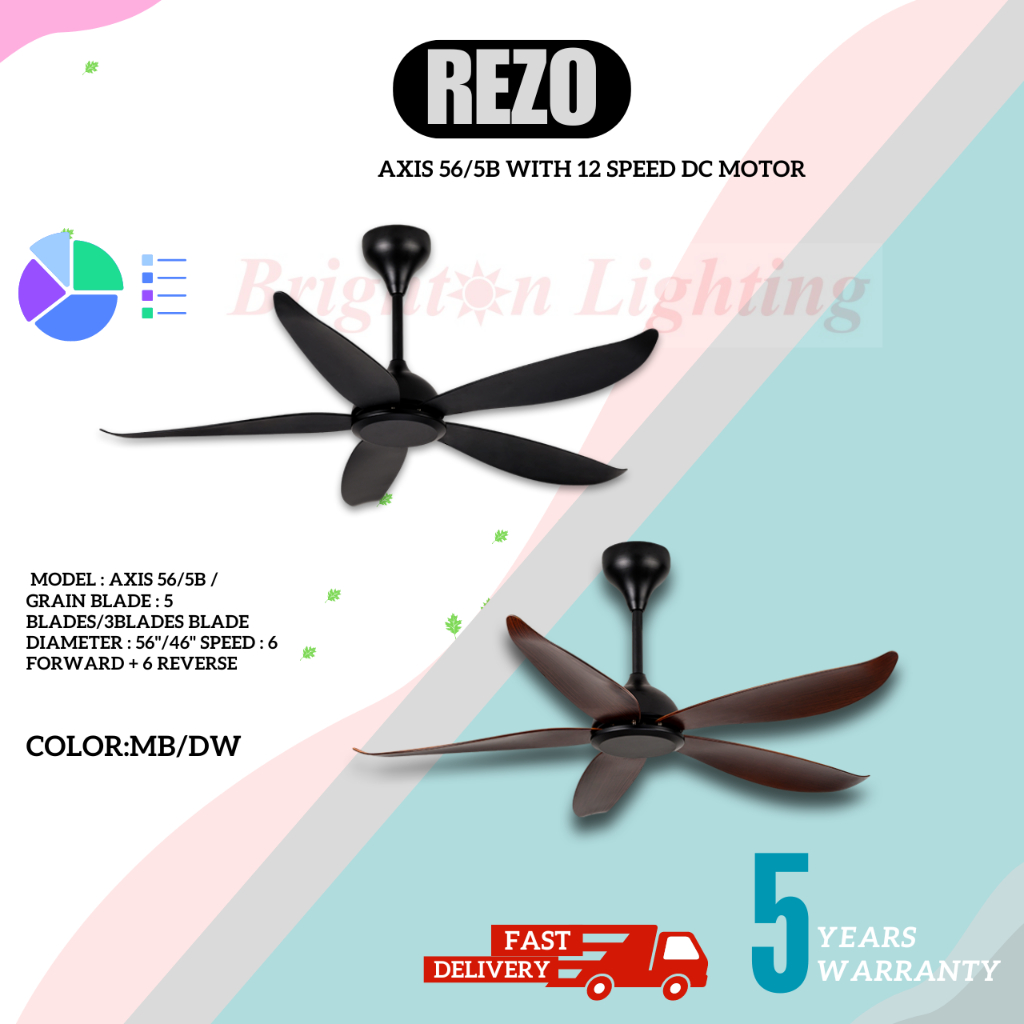 REZO Axis 56/5B with 12 Speed DC motor Remote Control Ceiling Fan best ...