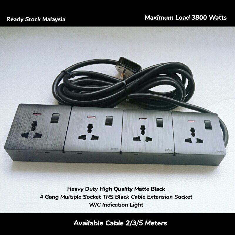 Heavy Duty High Quality 3 Gang Matte Black Multiple Socket TRS Black ...