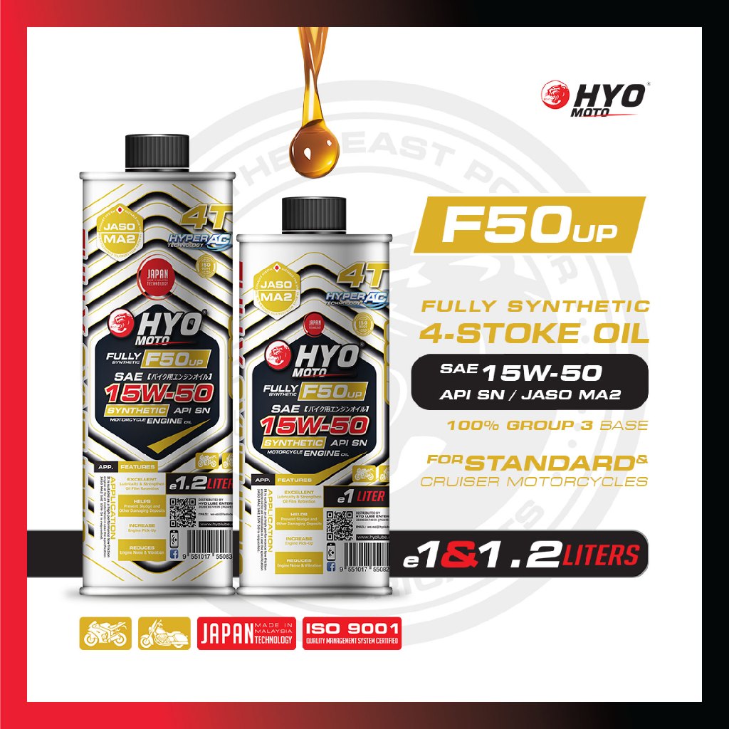 [HYO MOTO] F50UP Fully Synthetic SAE 15W50 - 4T Motorcycle Engine Oil ...