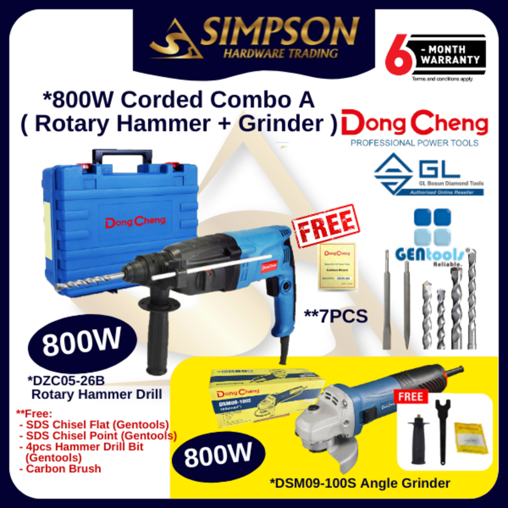 Dongcheng LIMITED COMBO DZC05-26B 800W Rotary Hammer Drill (26mm) PWP ...