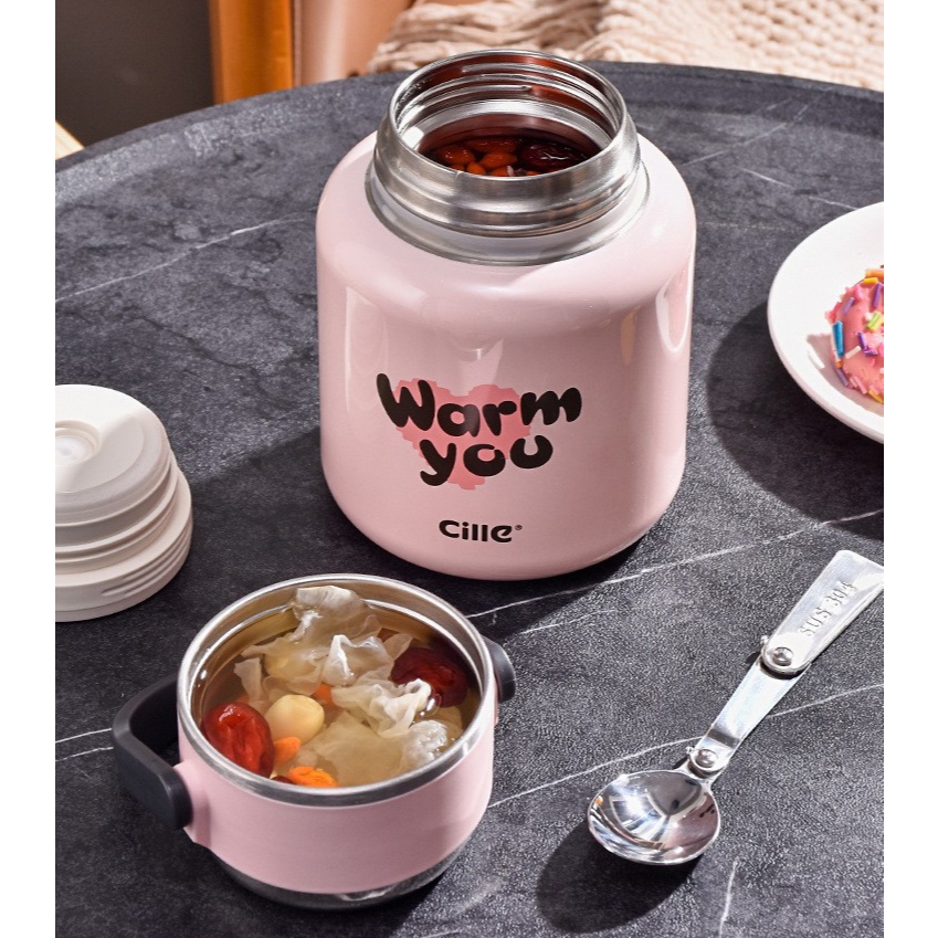 Cille 560ml/800ml/1.2L 316SS Portable Thermal Cooker Food Container ...
