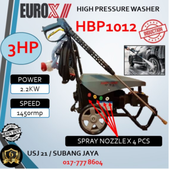 EUROX HBP1012 HIGH PRESSURE WASHER 2.2KW /100 BAR / 3 HP / 1450RMP / INDUCTION MOTOR /6 MONTHS ...