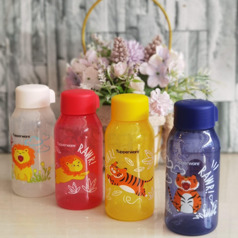 Tupperware Kitty Quencher Round Eco Bottle 350ml / Lion and Tiger Round ...