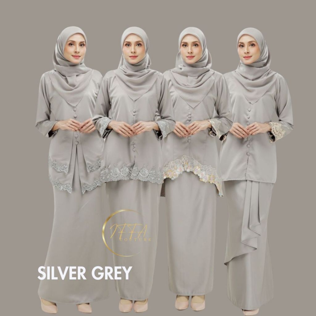 [silver light grey] Kurung Kebaya Moden Lace Nikah Tunang Raya Sedondon ...