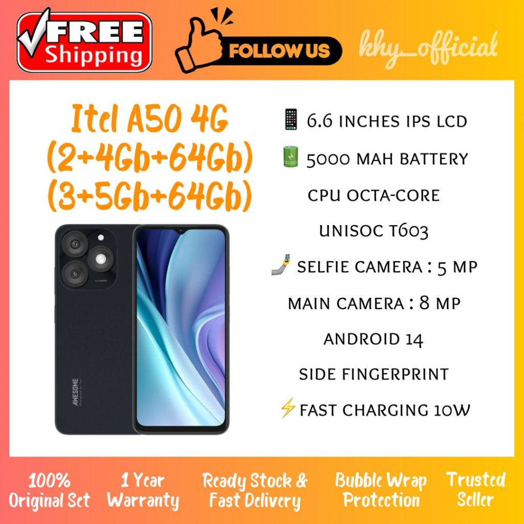New Smartphone Original Itel A50 4G [ 2+4/3+5Gb Ram+64Gb Rom | 6.6" IPS ...