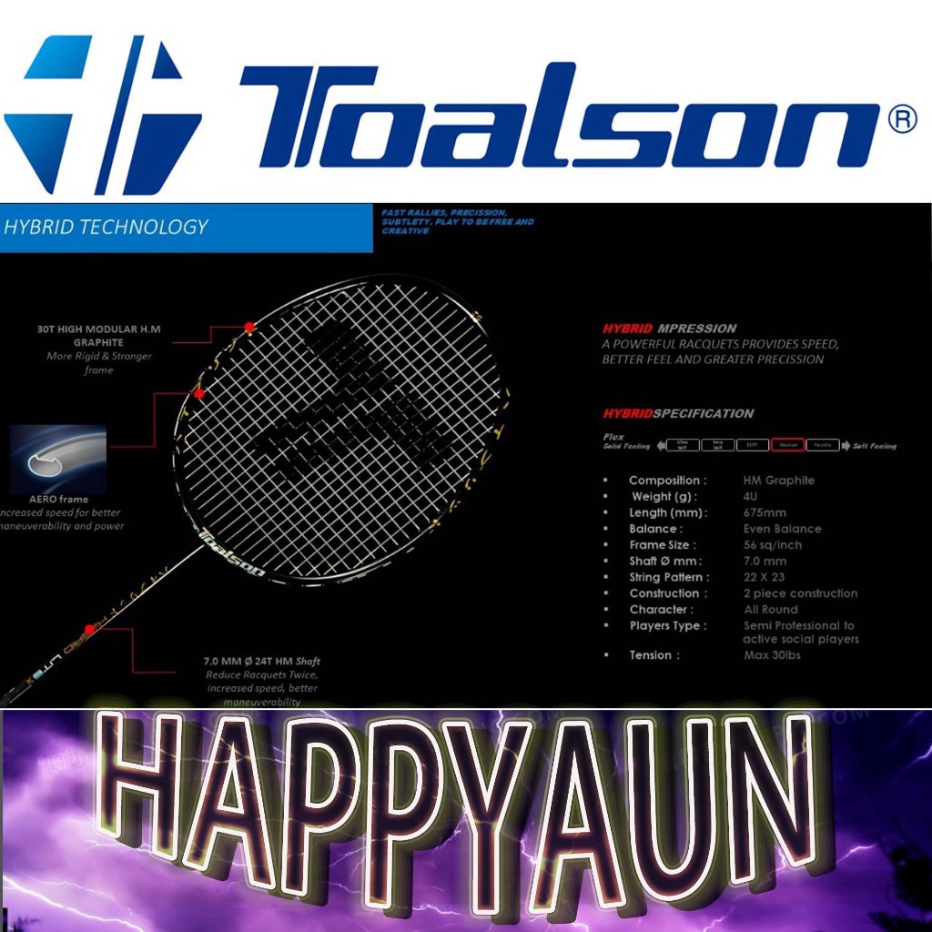 Toalson Japan Hybrid Series Badminton Racket (Free string,Free grip ...