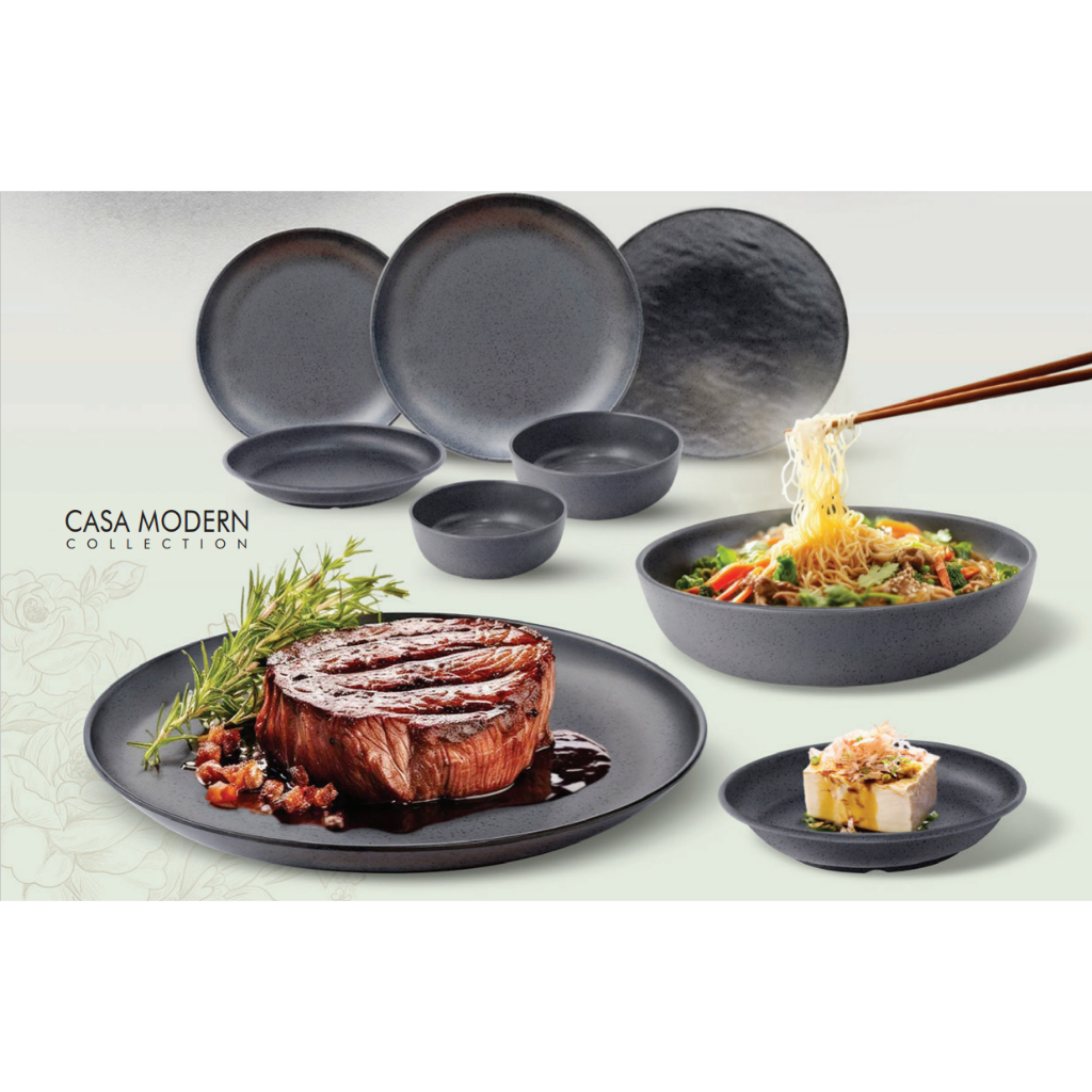 Melamine Black Deep Round Plat Casa Modern Japanese Dinner Korean Food ...