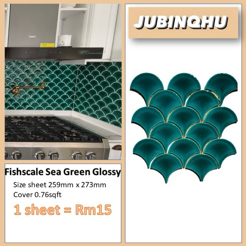 [Real Tile] Fishscale Sea Green Glossy /MOZEK/CERAMIC TILES/MOZEK BILIK ...