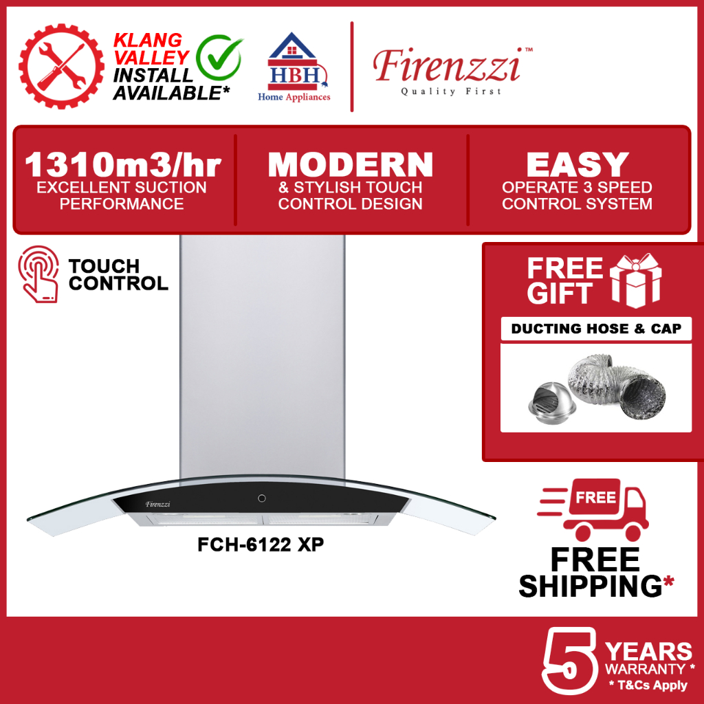 (RM179 Install) Firenzzi 90cm FCH-6122 XP 1310m3/hrs High Power Suction ...