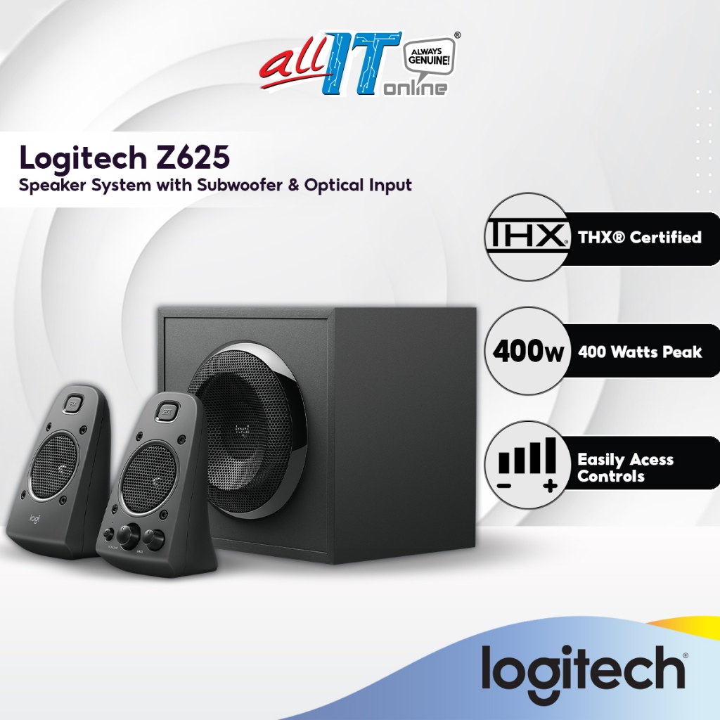 Logitech Z625 Speaker System with Subwoofer and Optical Input | THX® Certified 2.1 Speaker | 400 ...