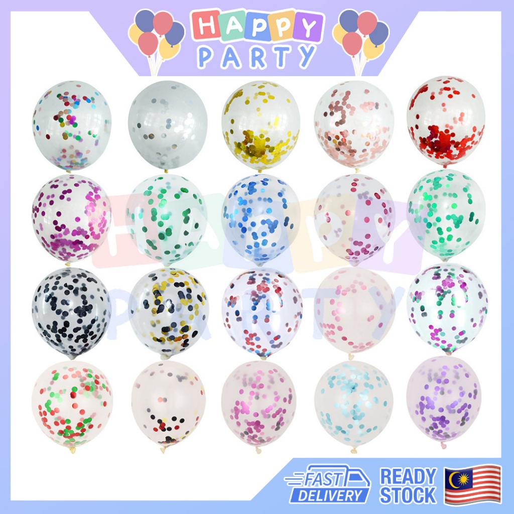 🎈READY STOCK🎈12 Inch Colorful Confetti Sequin Balloons Glitter ...
