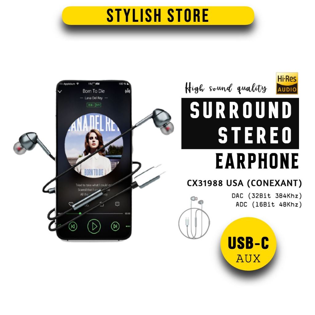 Gaming Earphone USB Type C 3.5mm Noise Cancelling Stereo Movie ...