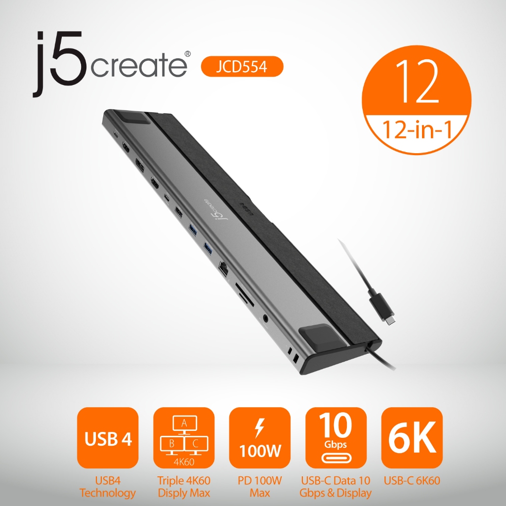 j5create JCD554 USB4 Triple 4K60 Display Docking Station For ...