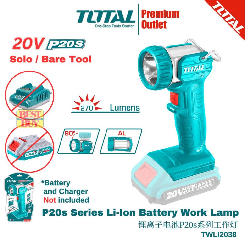 TOTAL Tools P20s 20V series Cordless Portable Work Lamp [ Solo/Bare ...