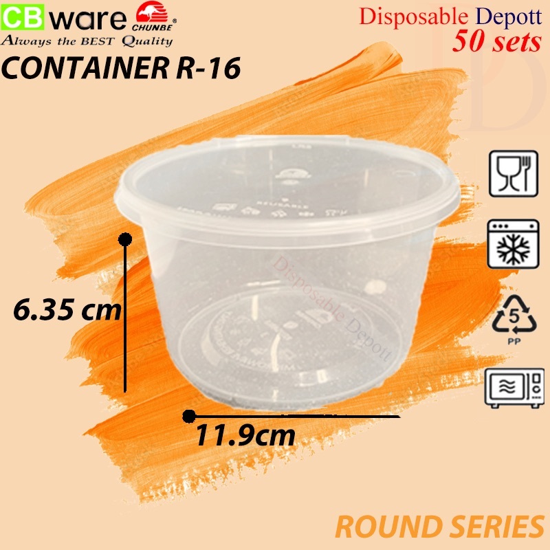 CHUNBE CB R16 Round Container with Lid /460ml - Food Container / 50sets ...