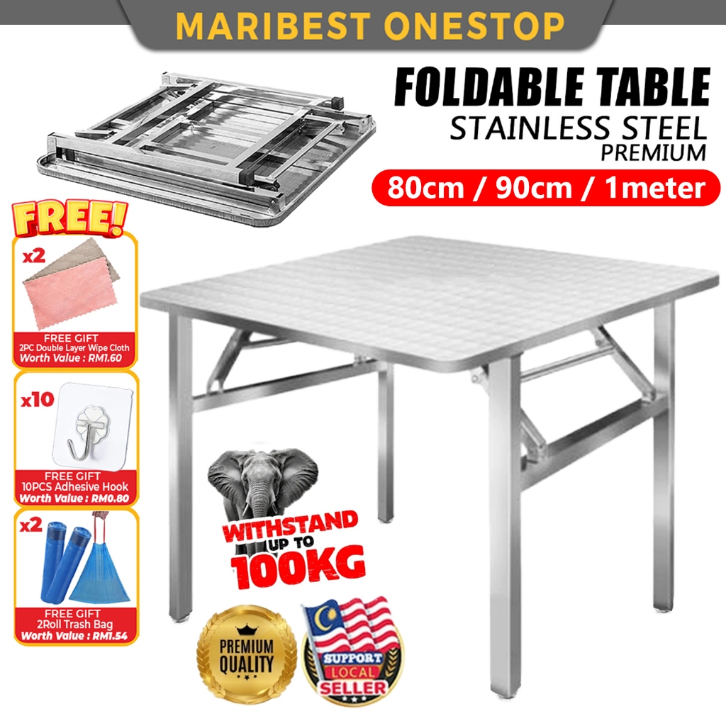 Stainless Steel Folding Table Square Banquet Table Dining Table Meja ...