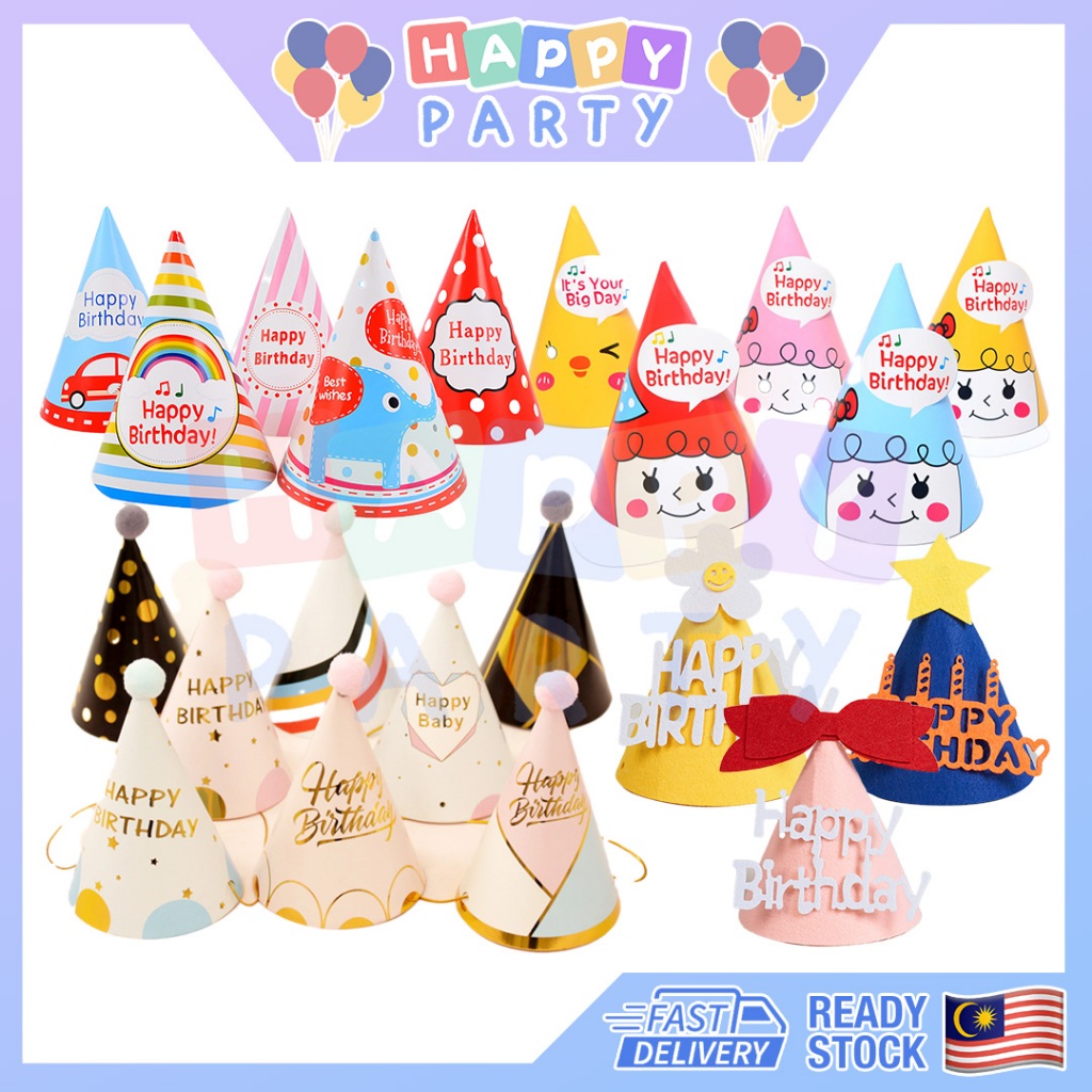 🎈READY STOCK🎈1PC Happy Birthday Party Paper Hat Colorful Animal Cute ...